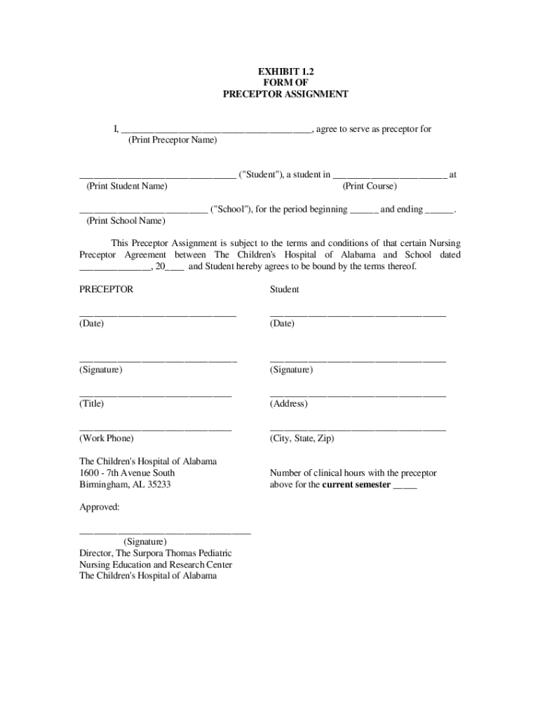 Fillable Online Nursing Preceptor Paper Assignment free sample Fax Email Print - pdfFiller