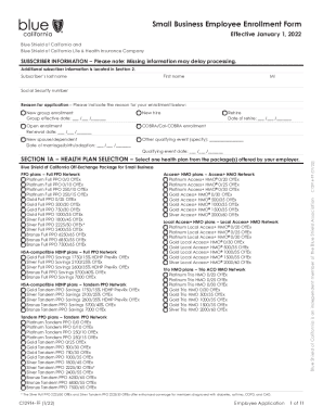 Fillable Online Small Business Employee Enrollment Form Blue Shield Of ...