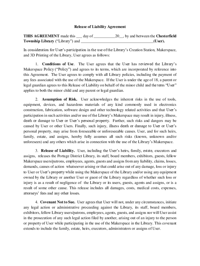Fillable Online FREE Release of Liability Agreement PDF, WORD ...