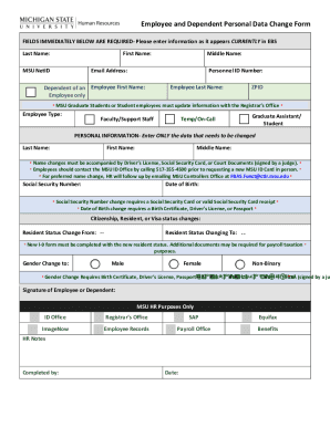 Fillable Online hr msu Fillable Personal Data Change Form personal data ...