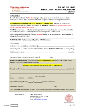 Fillable Online studentservices weill cornell SIBLING COLLEGE ...