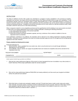 Fillable Online Procurement and Contract s (Purchasing) Sole Source ...