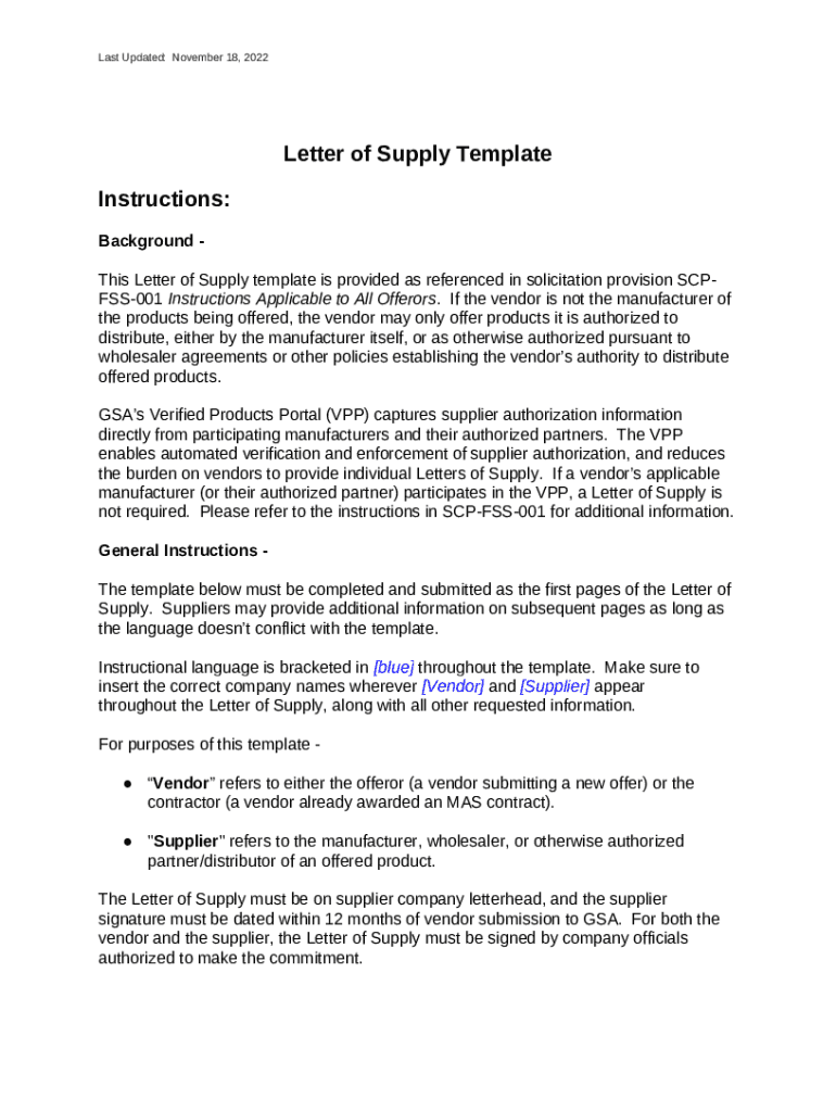 Letter of Supply Template - GSA Doc Template | pdfFiller
