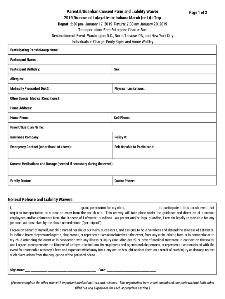 Fillable Online Parental Guardian Consent Form, Liability Waiver & Medial Consent ... Fax Email ...