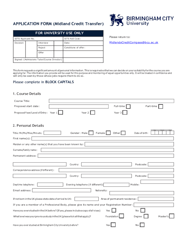 Fillable Online Fillable Online bcu.pdf - APPLICATION FORM FOR UNIVERSITY USE ONLY SITS ... Fax ...