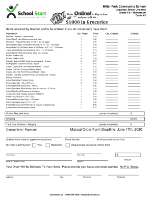 Fillable Online Manual Order Form Deadline - School District 43 Fax ...