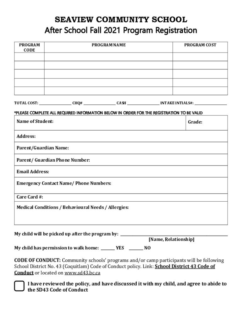 Fillable Online 2020-2021 After School Program Enrollment Form Fax ...