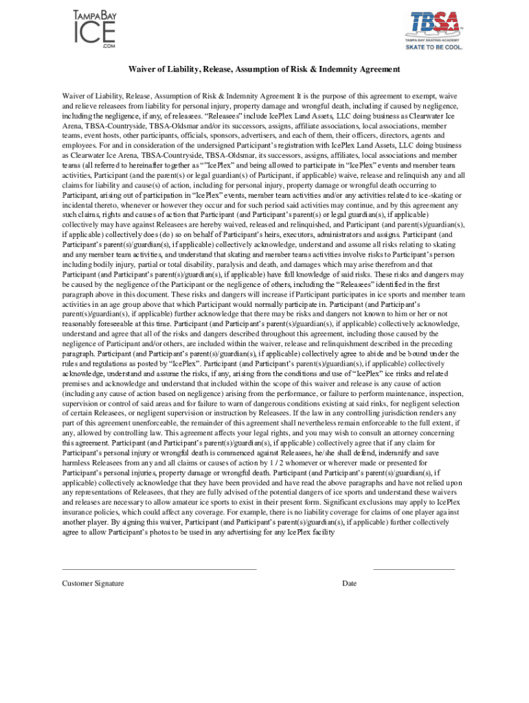 Fillable Online Waiver of Liability, Release, Assumption of Risk ...