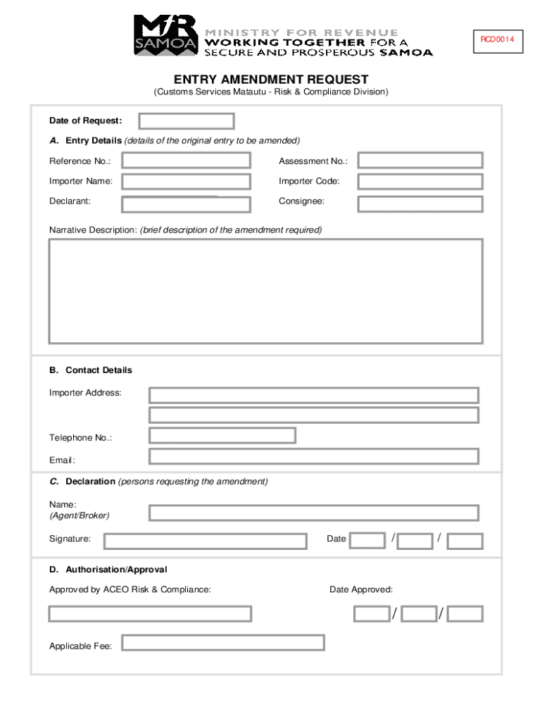 Fillable Online Entry Amendment Request Form - asyworld.revenue.gov.ws ...