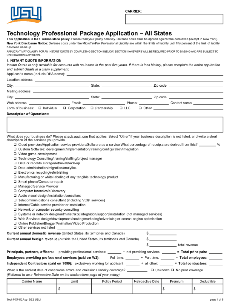 Fillable Online Fillable Online Technology Professional Package ...