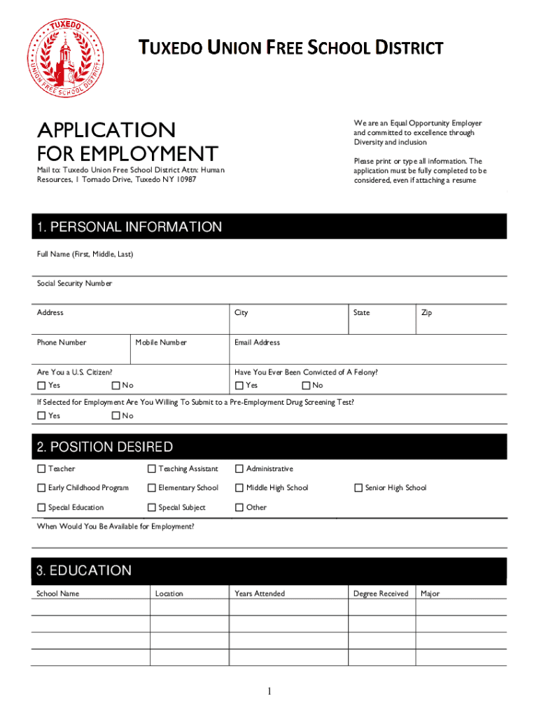 Fillable Online Application form.pdf - Application For Employment We are an Equal ... Fax Email ...