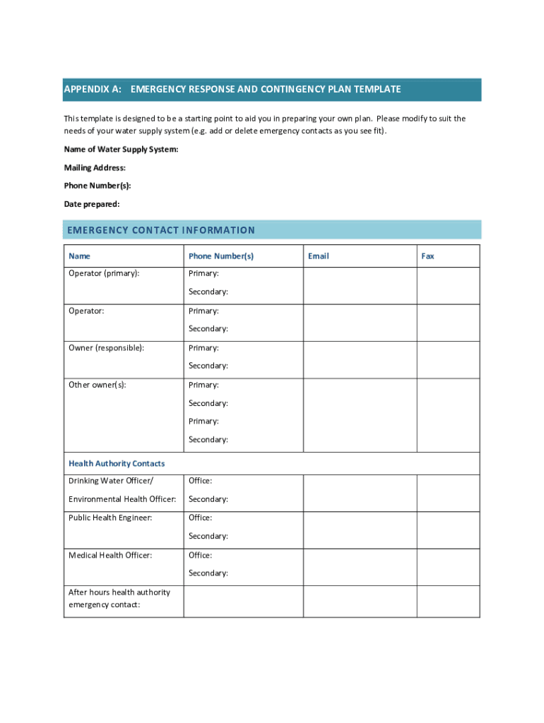 Fillable Online ERCP Appendices -A to C with 8 Blank Emergency Types ...
