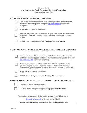 Fillable Online Fresno State Application for Pupil Personnel Services Credentials Fax Email ...