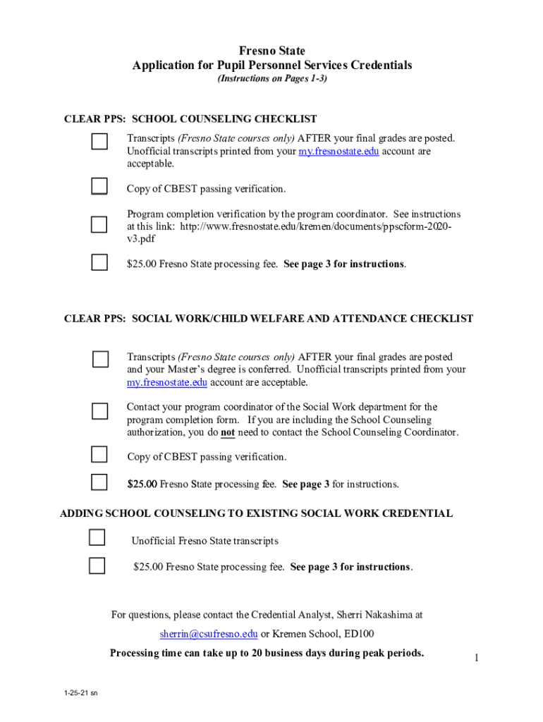 Fillable Online Fresno State Application for Pupil Personnel Services ...