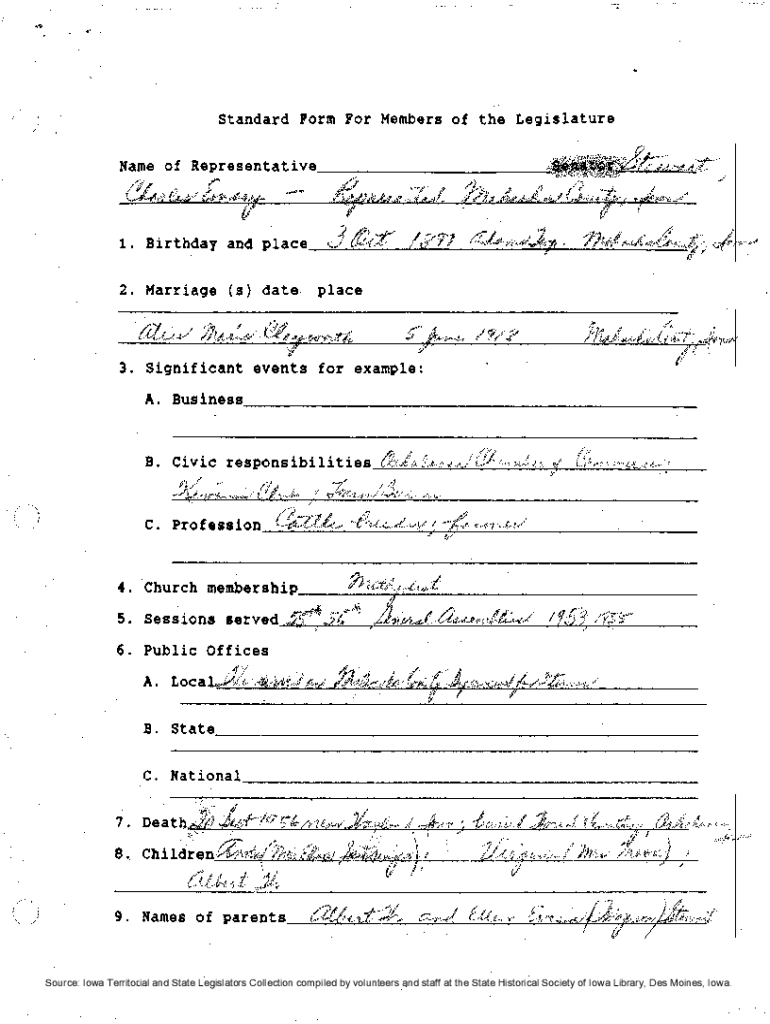 Fillable Online Fillable Online . .. Standard Form For Members of the Legislature 2 ... Fax ...