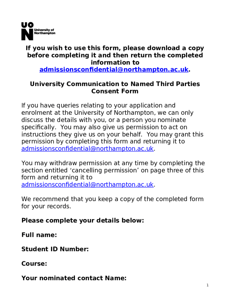 University Communication to Named Third Parties Consent Doc Template ...