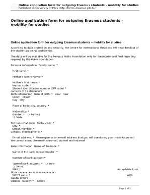 Fillable Online Online application form for outgoing Erasmus ...