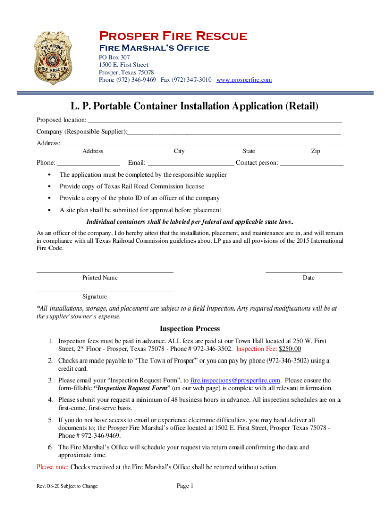 Fillable Online Fillable Prosper Fire Rescue Fire Marshals Office ...