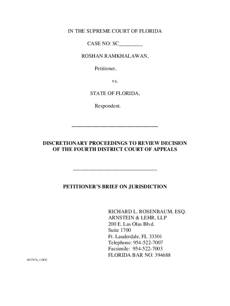 Fillable Online ROSHAN RAMKHALAWAN, STATE OF FLORIDA, RESPONDENT'S ...