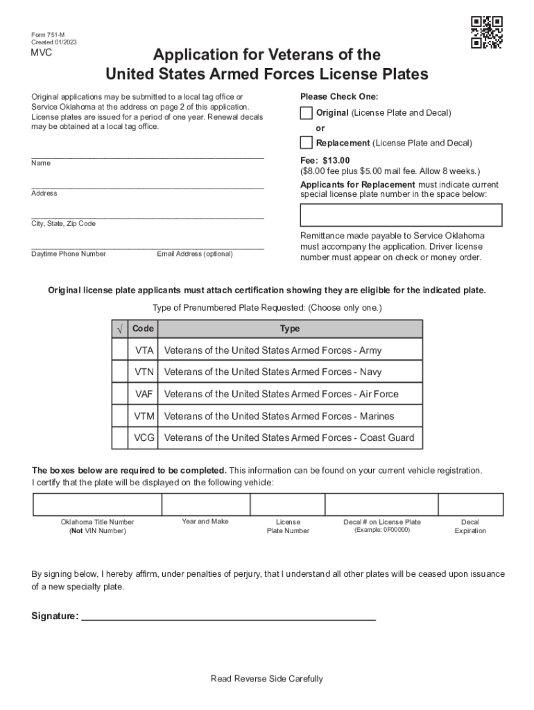 Fillable Online Form 751-M Application for Veterans of the United ...