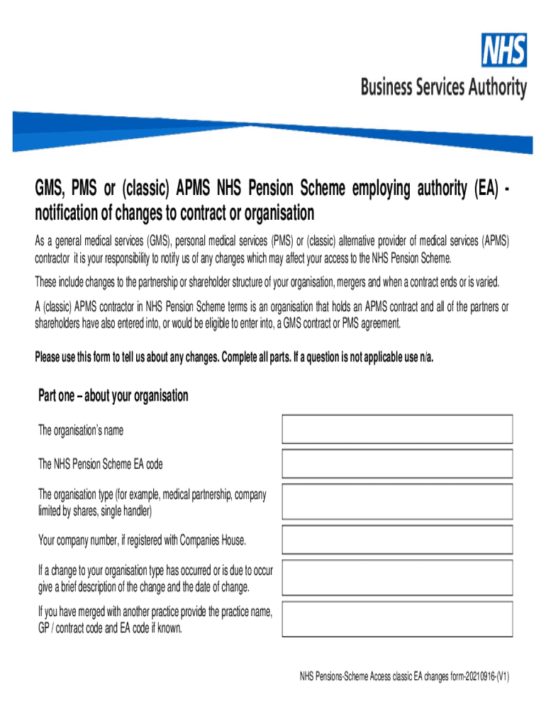 Fillable Online NHS pensions - Scheme Access classic EA changes form ...