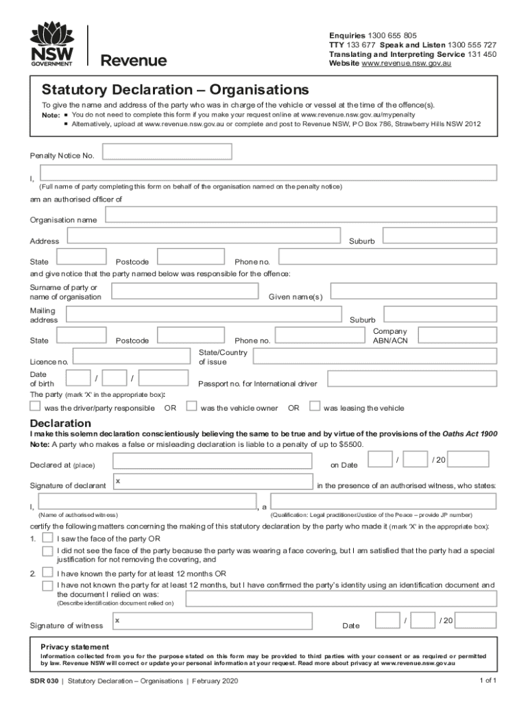 Fillable Online Statutory Declaration - Organisations. Statutory ...
