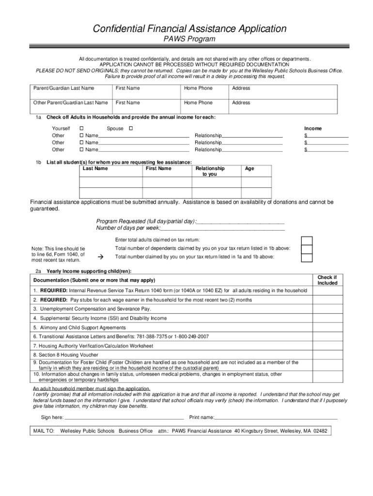 Fillable Online Confidential Financial Assistance Application Fax Email Print - pdfFiller