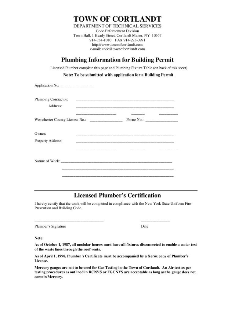 Fillable Online Cortlandt Town Hall - Town of Cortlandt, NY Fax Email ...