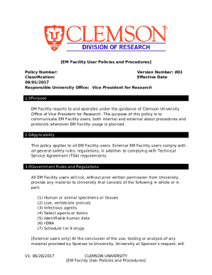 EM Facility User Policies and Procedures Policy Number: Version ...