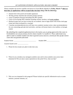 Fillable Online AP Capstone Student Application - AP Capstone Student ...