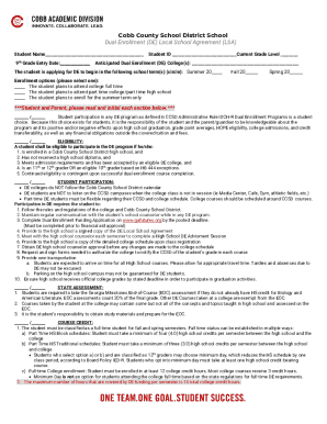 Fillable Online Cobb County School District School Dual Enrollment (DE) Local School ... Fax ...