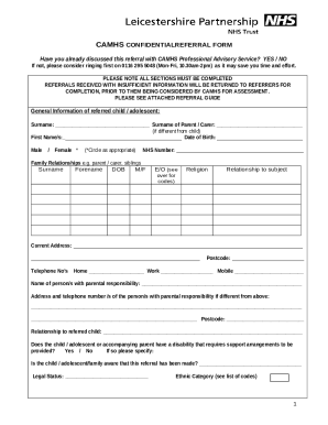CAMHS referral (Sample) - OptimistMinds Doc Template | pdfFiller