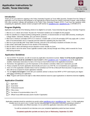 Fillable Online Austin, Texas Internship Application Instructions - Texas A&M University Fax ...