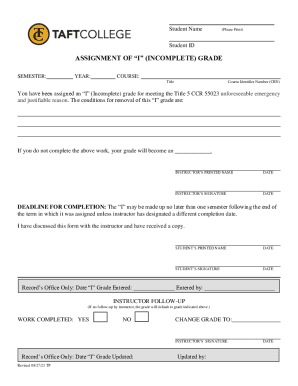 Fillable Online Incomplete Grade - Fillable - Taft College Fax Email ...