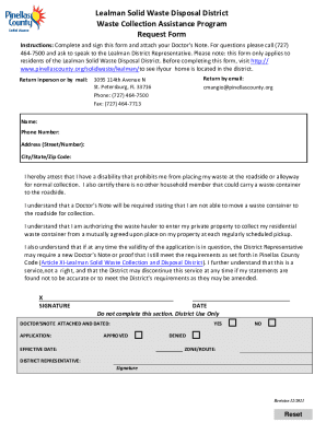 Fillable Online Lealman Solid Waste Disposal District Waste Collection ...