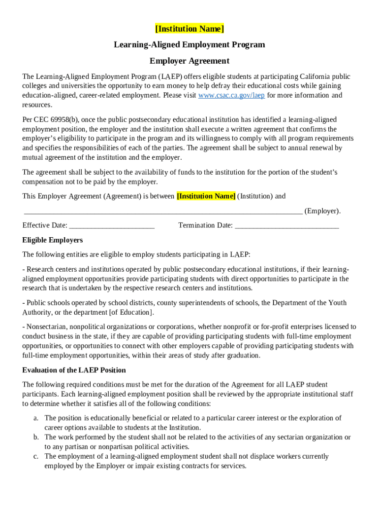 Learning-Aligned Employment Program - California Student Aid Commission Doc Template | pdfFiller