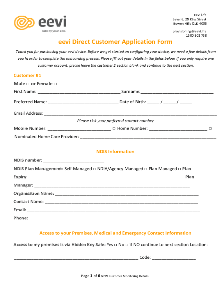 Fillable Online Application Eevi Direct Customer Gateway 4G VoLTE ...
