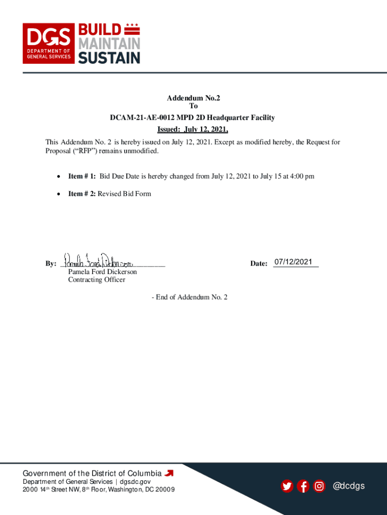 Fillable Online dgs dc Addendum No.2 To DCAM-21-AE-0012 MPD 2D Headquarter Facility Issued ...