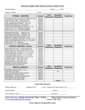 Fillable Online Fillable Online KENMORE STATE HIGH SCHOOL UNIFORM ORDER ...