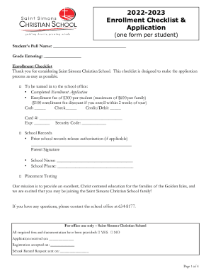 Fillable Online Enrollment Checklist: ONE FORM REQUIRED FOR .Enrollment ...