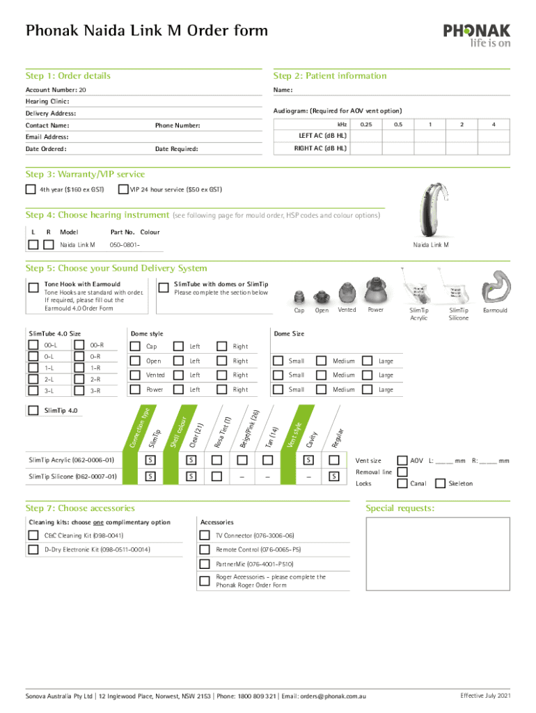 Fillable Online Phonak Naida Link M Order form - phonakpro.com Fax ...