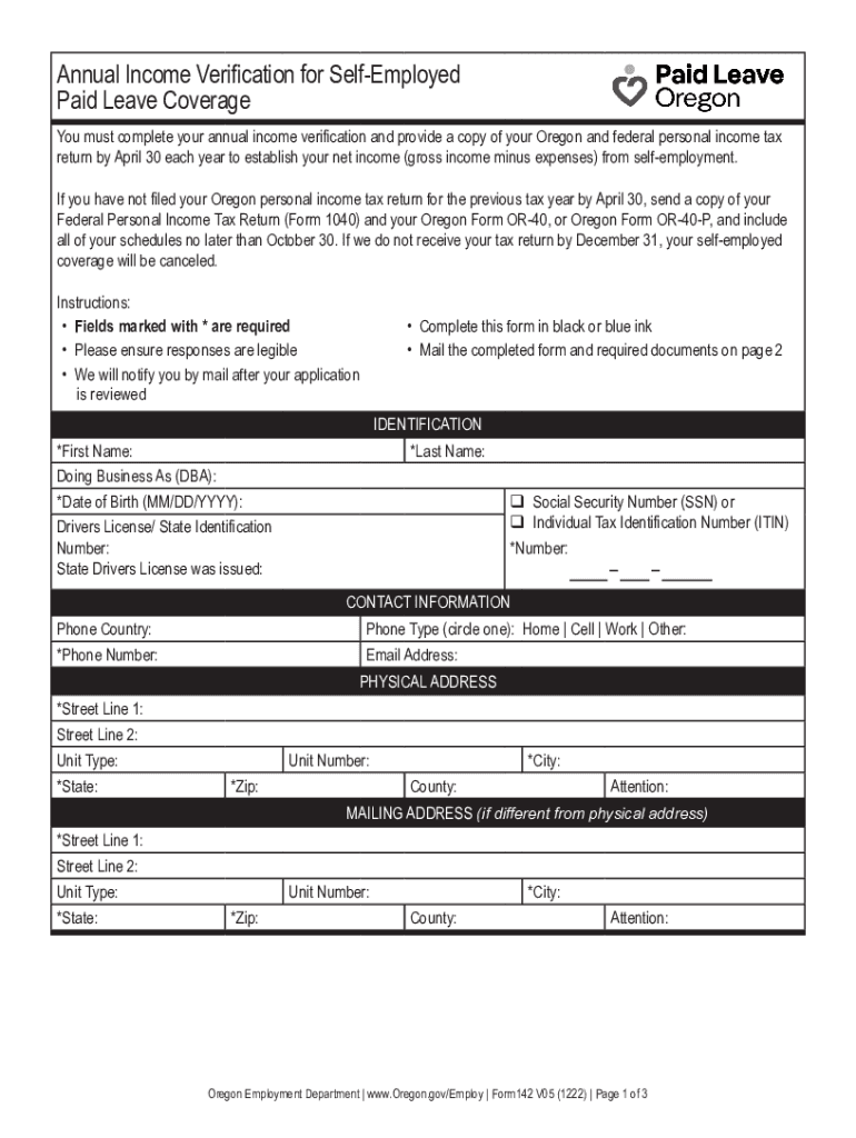 Fillable Online Annual Income Verification for Self-Employed Paid Leave ...