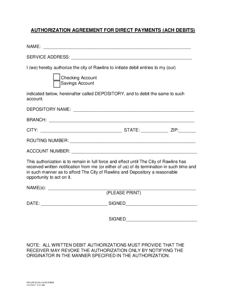 Fillable Online Authorization Agreement for Direct Payments (ACH Debits) - Chubb Fax Email Print ...