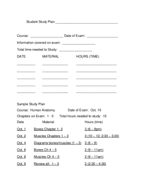Fillable Online 9+ Study Plan Templates for StudentsExamplesFive-Day ...