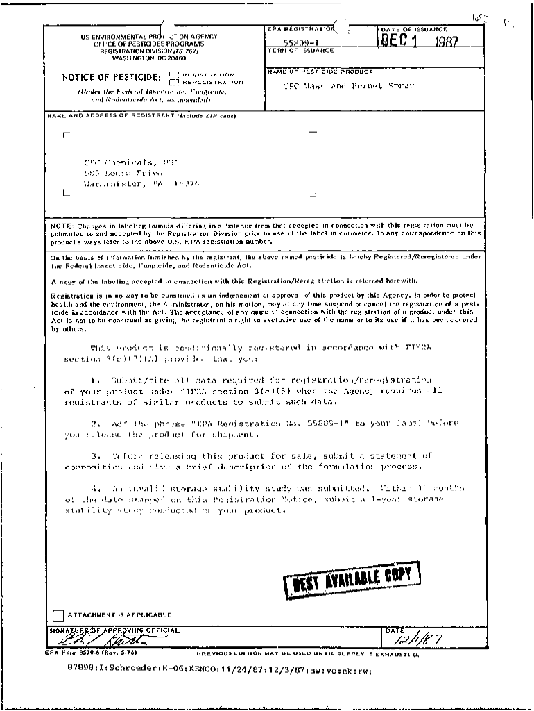 Fillable Online U.S. EPA, Pesticide Product Label, CRC WASP AND HORNET ...