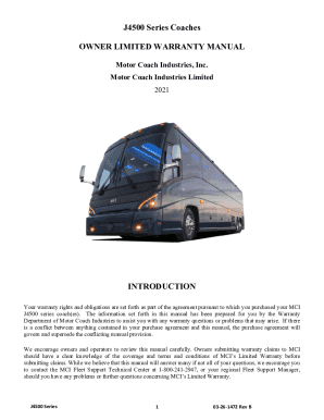 Fillable Online Fillable Online J4500 Series Coaches - OWNER LIMITED WARRANTY MANUAL ... Fax ...