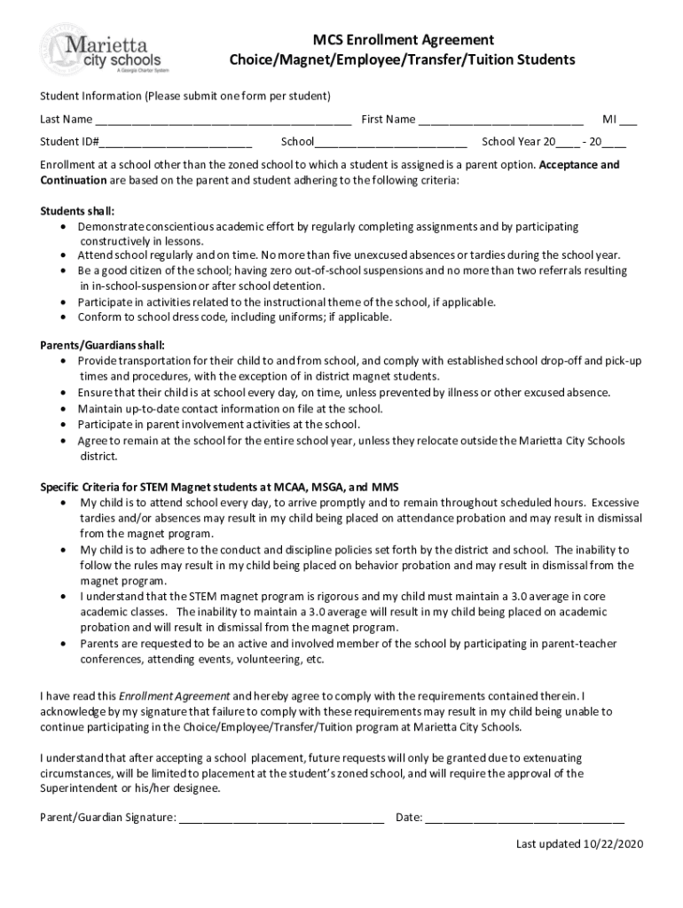 Fillable Online Fillable Online MCS Enrollment Agreement Choice ...