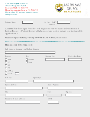 Fillable Online Fillable Online Non-Privileged Provider Access Request Form. Request ... Fax ...