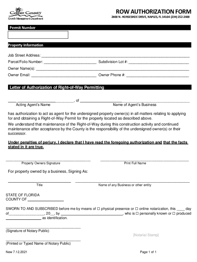 Fillable Online ROW AUTHORIZATION FORM Fax Email Print - pdfFiller