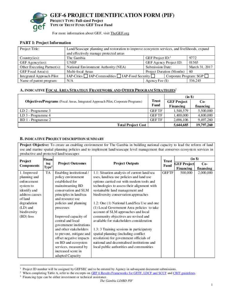 Fillable Online Gef-6 Project Identification Form (Pif) Project Type: Full-Sized ... Fax Email ...